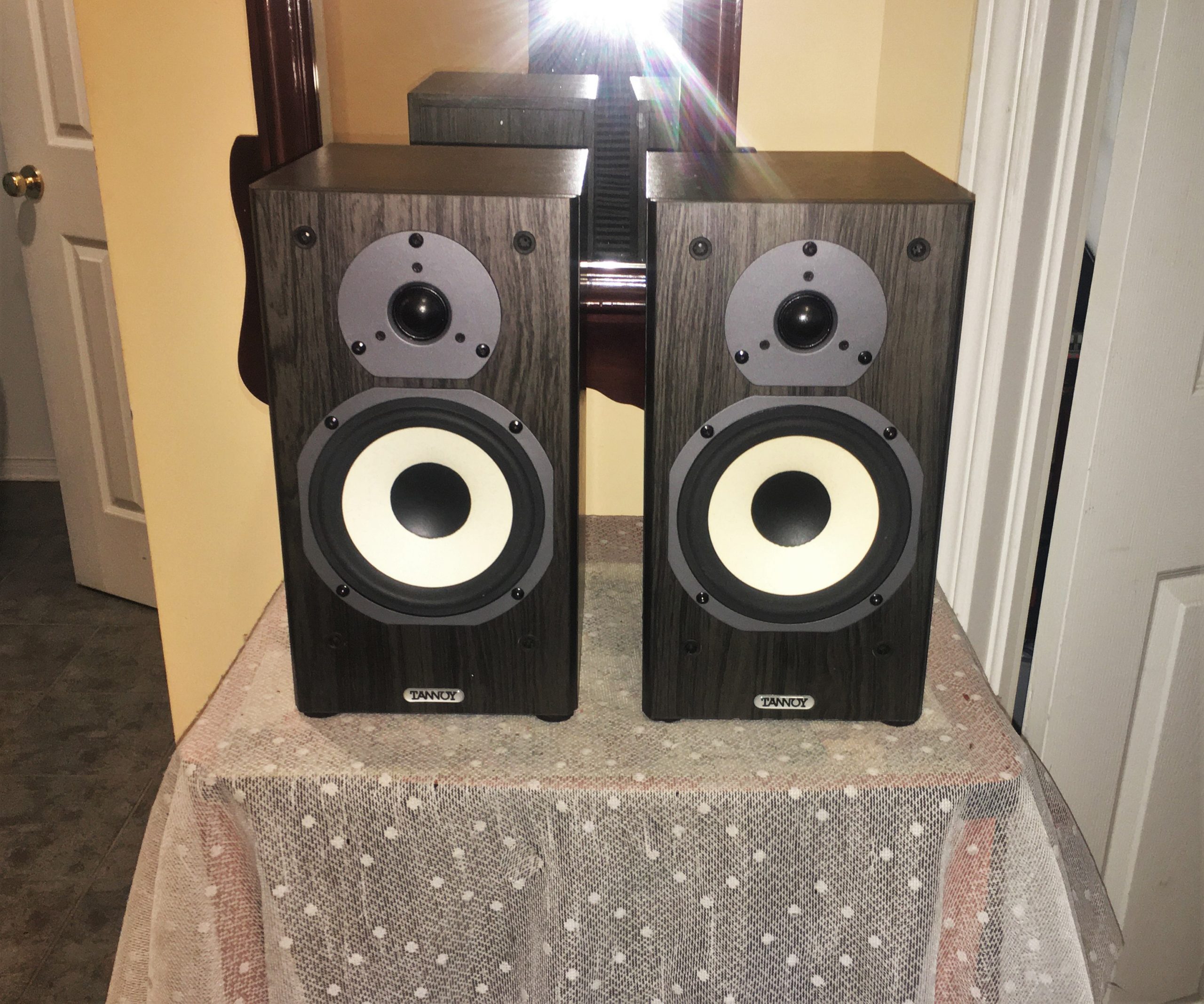 Attractive Tannoy Bookshelf Speakers in Dark Oak Mercury mx2 - Radique Inc
