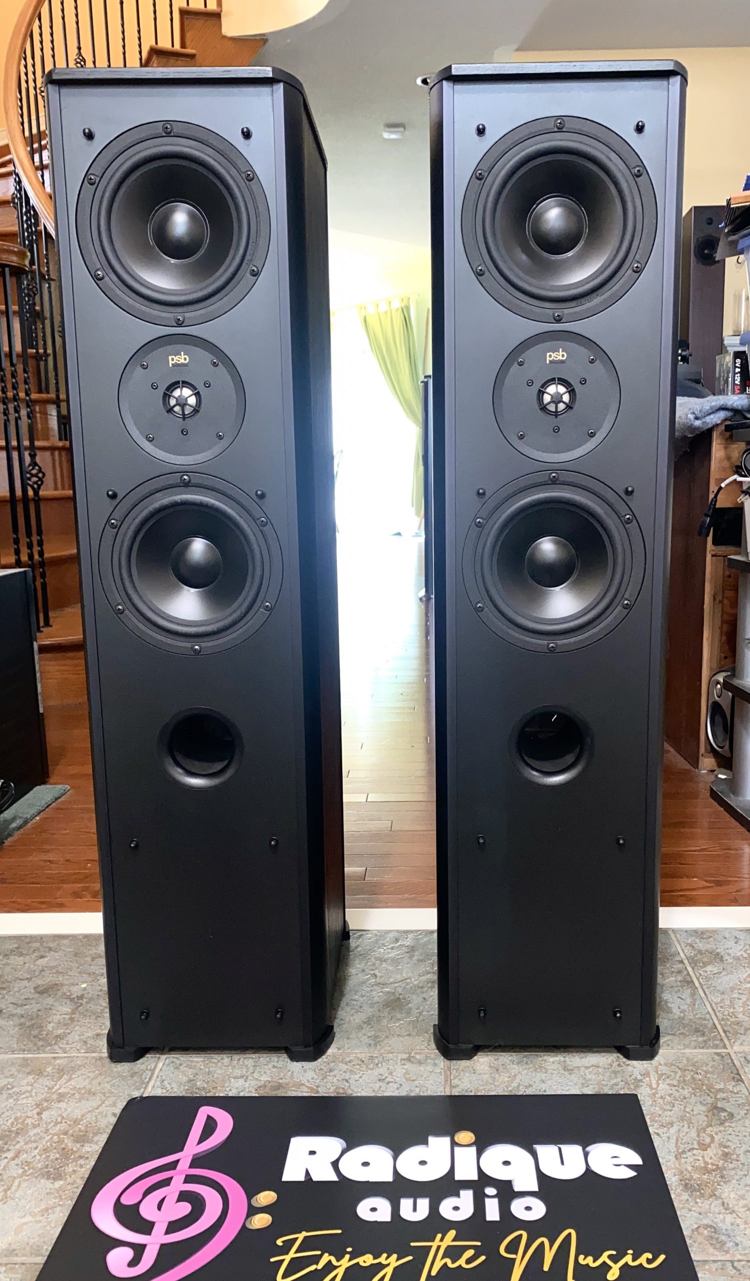 High End PSB Tower Speakers in Black Ash Stratus Silver - Radique Inc
