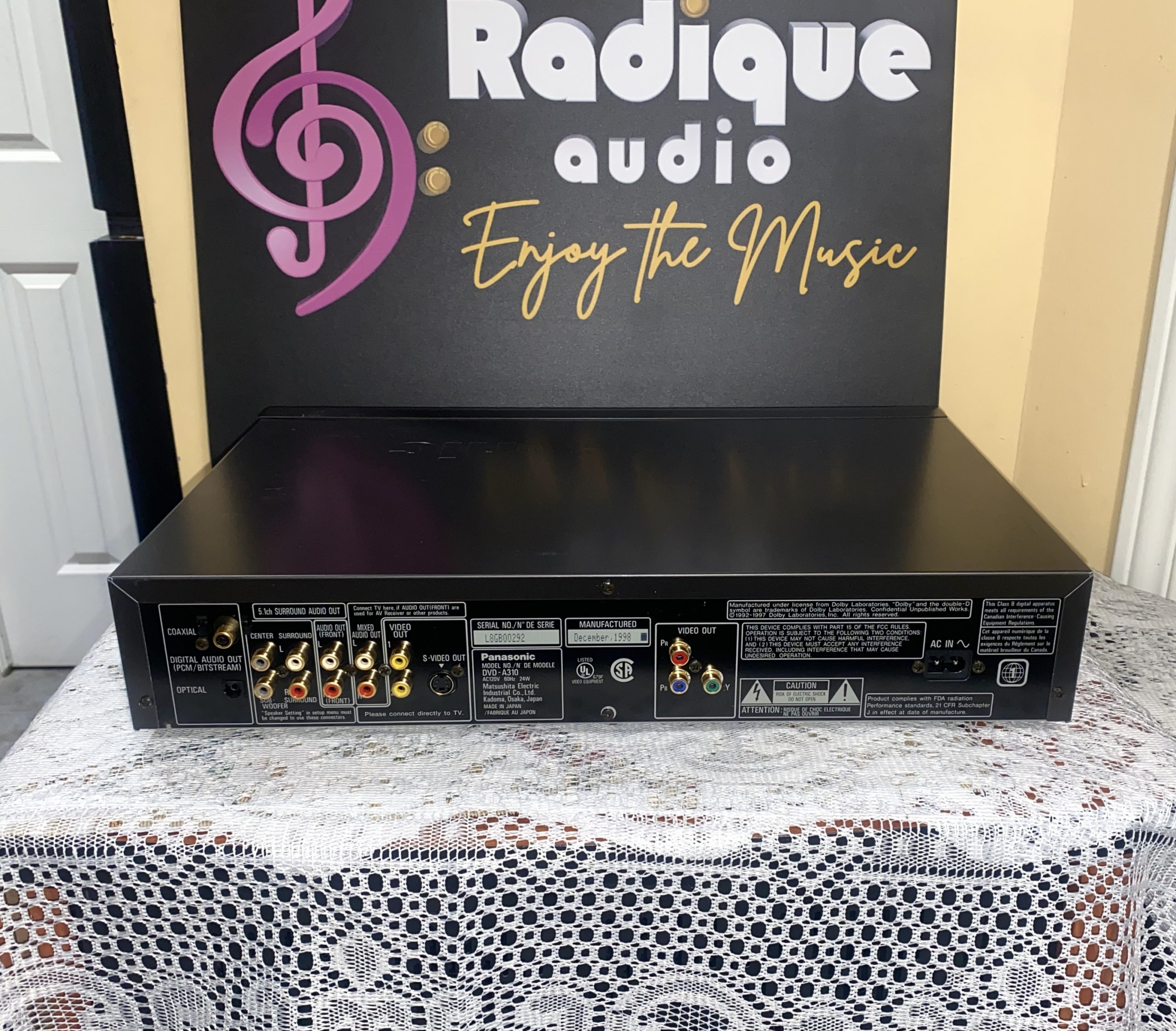 Panasonic DVD-A310 DVD/CD Player with 2 x Digital Outputs - Radique Inc